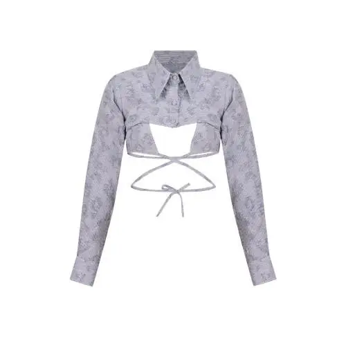 UCHÈ Jacquard Layered Crop Shirt - Blue