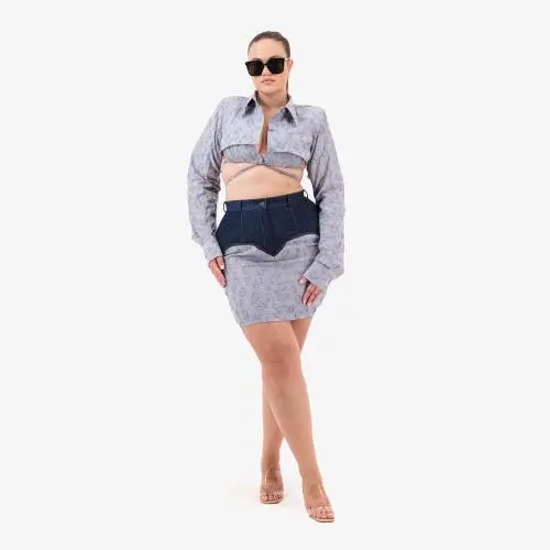 UCHÈ Jacquard Layered Crop Shirt
