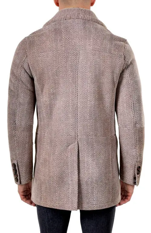 MACEOO Captain Herringbone Genuine Shearling Peacoat