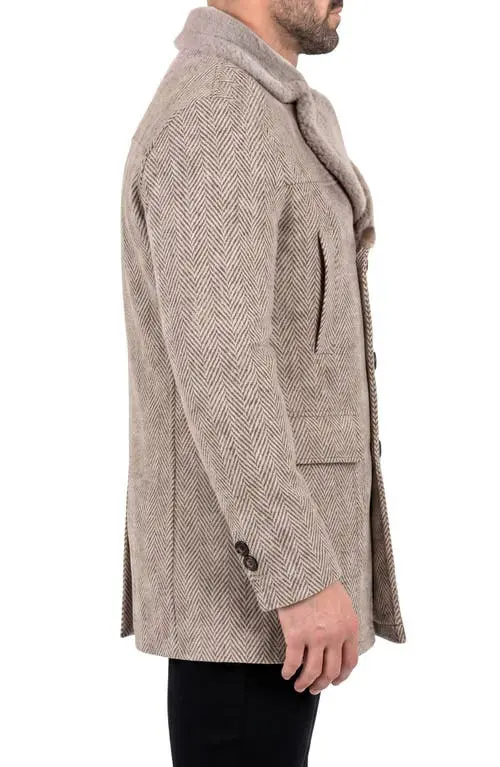 MACEOO Captain Herringbone Genuine Shearling Peacoat