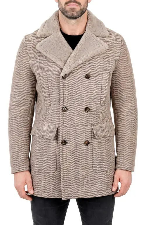 MACEOO Captain Herringbone Genuine Shearling Peacoat