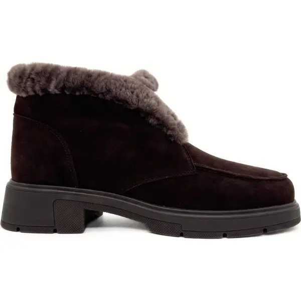 AMIE RAFA Meredith Suede Shearling Ankle Boot - Brown