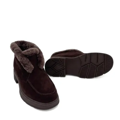 AMIE RAFA Meredith Suede Shearling Ankle Boot - Brown