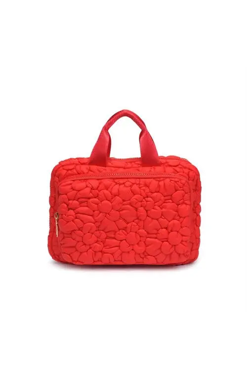 URBAN ESSENTIALS Petal Plush Nylon Travel Organizer With Quilted Floral Pattern - Red