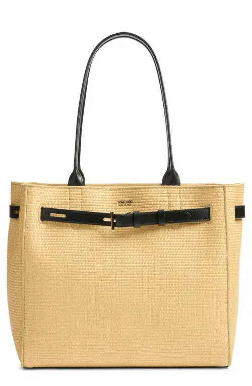 TOM FORD Audrey Medium Raffia & Leather Tote - Natural/black