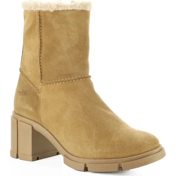 BOS. & CO. Usha Suede Faux Fur Trim Block Heel Zip Up Boots - Camel