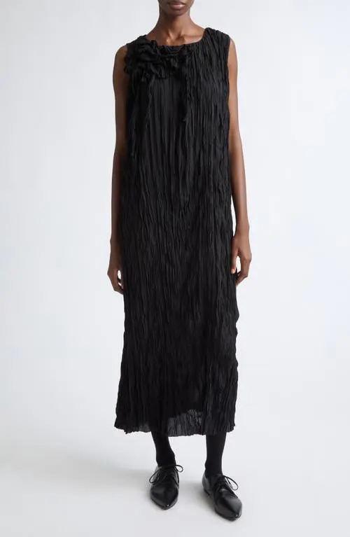 MERUERT TOLEGEN Broomstick Pleat Georgette Column Dress - Black Georgette