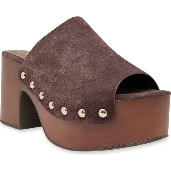 SHU SHOP Hayden Faux Leather Platform Mule - Brown Suede