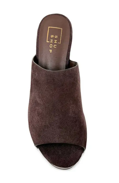 SHU SHOP Hayden Faux Leather Platform Mule - Brown Suede