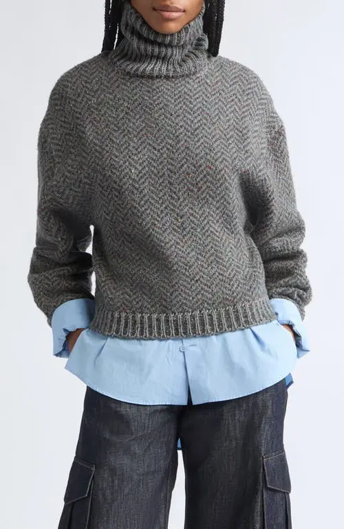 Gabriela Hearst Courtney Cashmere Herringbone Tweed Turtleneck Sweater - Charcoal Multi