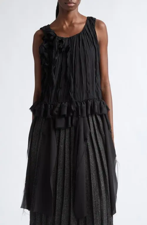 MERUERT TOLEGEN Pleated Georgette Tank - Black Georgette
