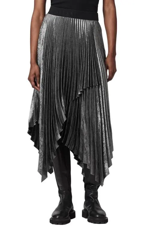 ALLSAINTS Elisa Pleated Asymmetrical Midi Skirt