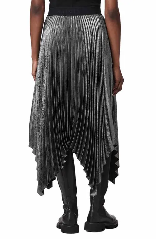 ALLSAINTS Elisa Pleated Asymmetrical Midi Skirt