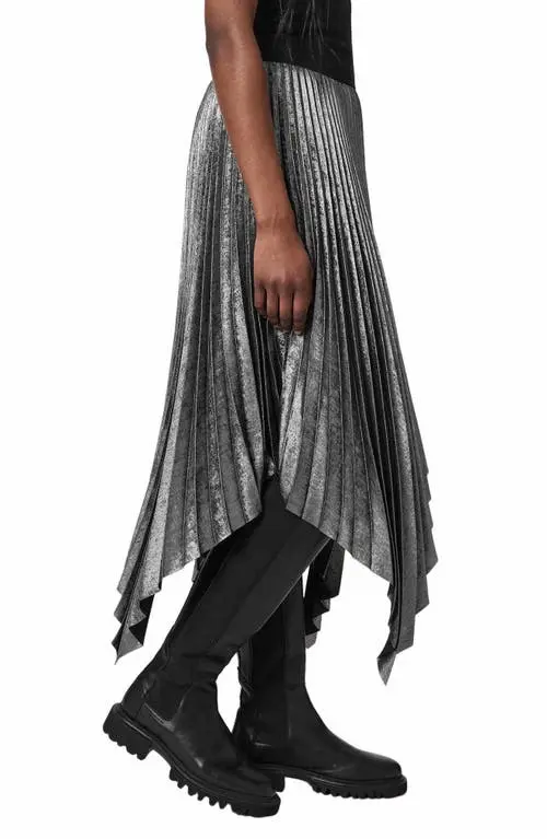 ALLSAINTS Elisa Pleated Asymmetrical Midi Skirt