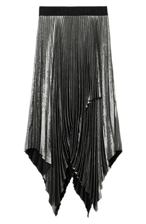 ALLSAINTS Elisa Pleated Asymmetrical Midi Skirt