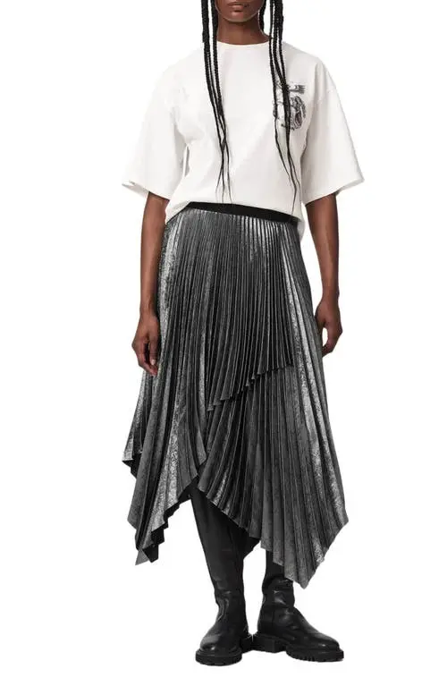 ALLSAINTS Elisa Pleated Asymmetrical Midi Skirt