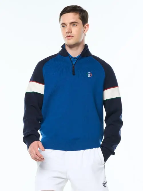 SERGIO TACCHINI Tricolore Quater-zip Sweater - Maritime Blue