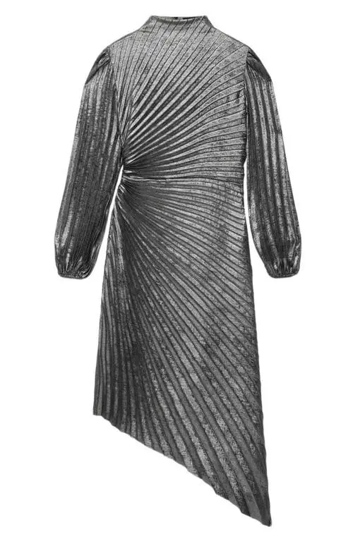 ALLSAINTS Milena Pleated Metallic Midi Dress