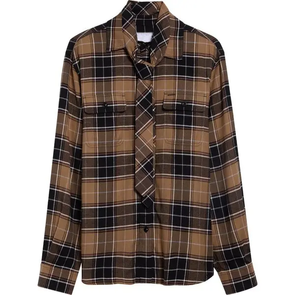 Sacai Plaid Flannel Necktie Button-up Shirt - Black/beige