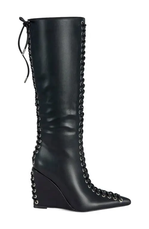 AZALEA WANG Thaumus Pointed Toe Knee High Wedge Boot