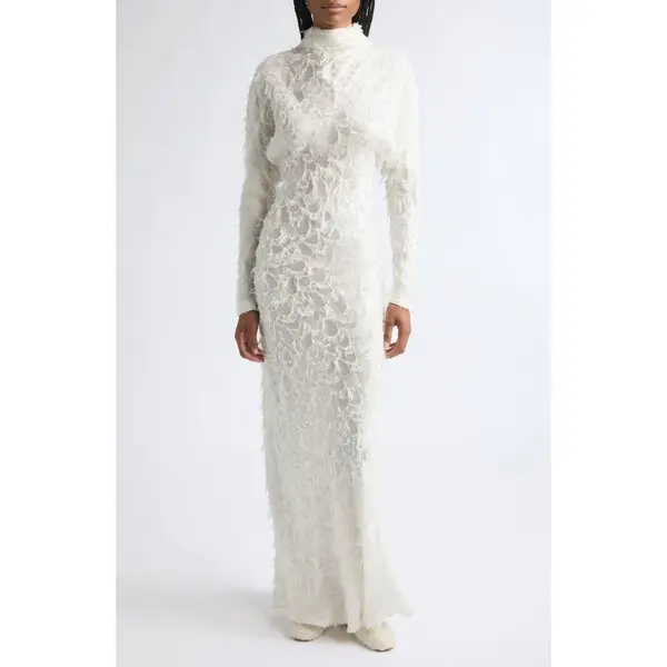 Gabriela Hearst Aberdeen Long Sleeve Silk & Wool Fil Coupé Dress - Ivory