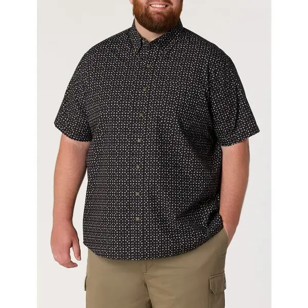 HARBOR BAY BY DXL Big & Tall Easy-care Micro Print Sport Shirt V3