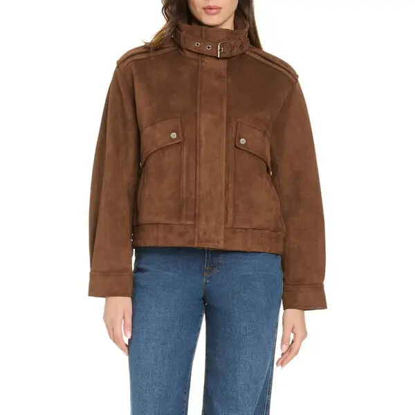 Sanctuary Mia Faux Suede Bomber Jacket - Caramel
