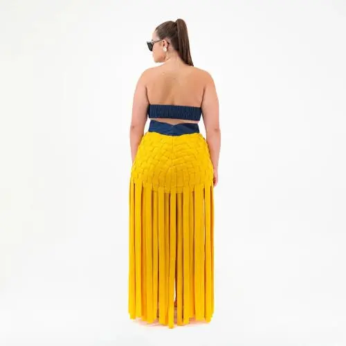 UCHÈ Medusa Fringe Maxi Skirt - Yellow