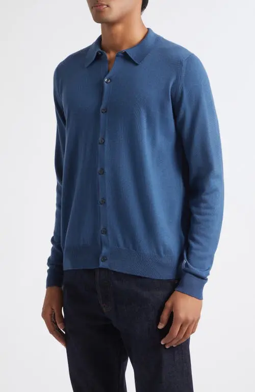John Smedley Tibor Sea Island Cotton Long Sleeve Polo - Teal Firth