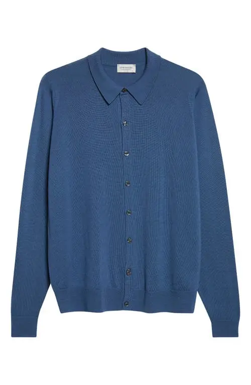 John Smedley Tibor Sea Island Cotton Long Sleeve Polo - Teal Firth
