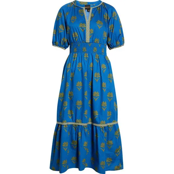 SUGARLIPS Jara Floral Cotton Dress - Navy Olive