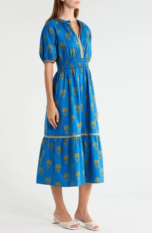 SUGARLIPS Floral Cotton Midi Dress With Smocked Waist
