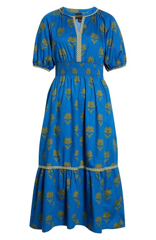 SUGARLIPS Floral Cotton Midi Dress With Smocked Waist