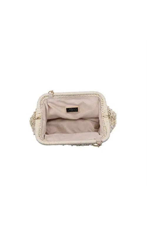 URBAN EXPRESSIONS Pearl Embellished Woven Clutch With Chain Strap