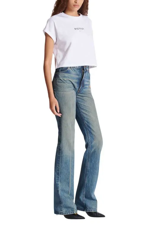 Balmain Cropped T-shirt With Logo Print - White