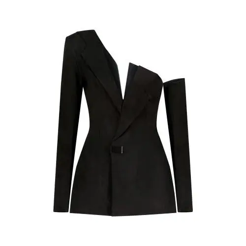 UCHÈ Uè Asymmetrical Suede Jacket - Black