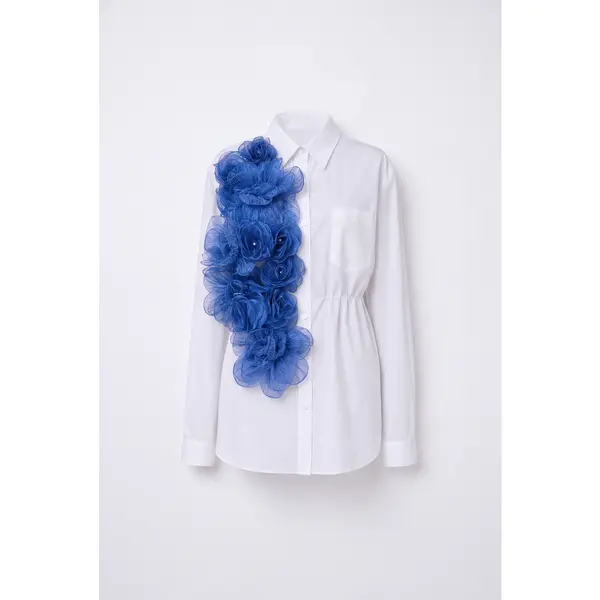 UCHÈ Uche Flower Appliqué Dress Shirt - White/blue