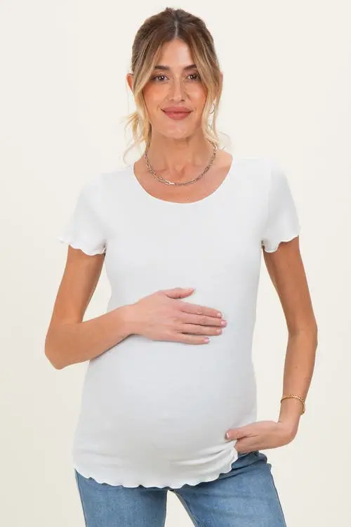 PINKBLUSH Ruffle Edge Short Sleeve Top - White