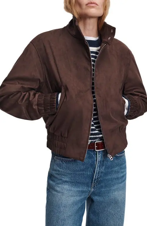 Rag & Bone Eliza Faux Suede Bomber Jacket - Dark Brown