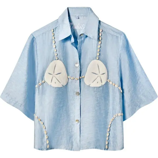 TOMBOLO Sand Dollar Stimulus Relaxed Crop Cabana Top - Blue