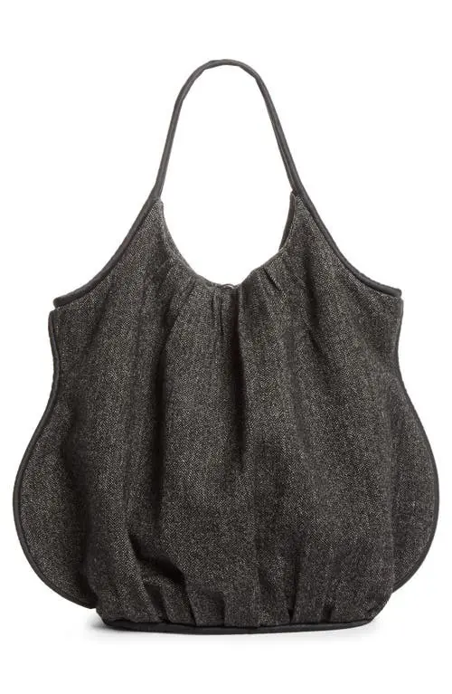 MERUERT TOLEGEN Pleated Sculpted Linen & Wool Blend Tote