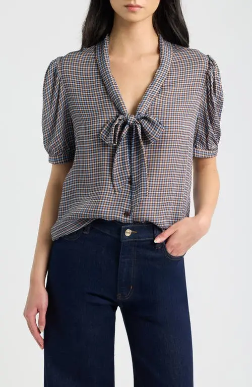 FRAME The Sonnet Silk Blouse - Chestnut Multi Plaid