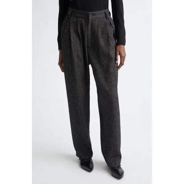 MERUERT TOLEGEN Herringbone Wool & Linen Blend Pleated Trousers - Wool Herringbone
