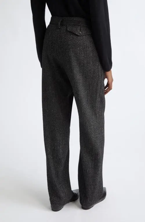 MERUERT TOLEGEN Herringbone Wool & Linen Blend Pleated Trousers