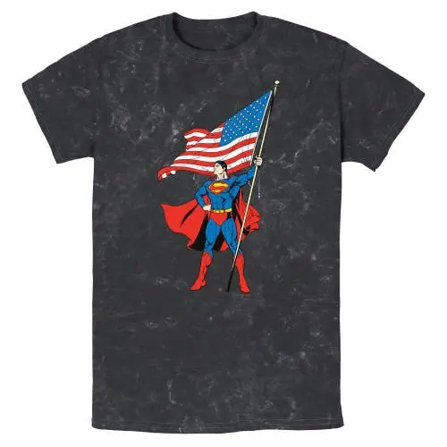 SUPERMAN Proud American Flag Short Sleeve Graphic T-shirt - Black