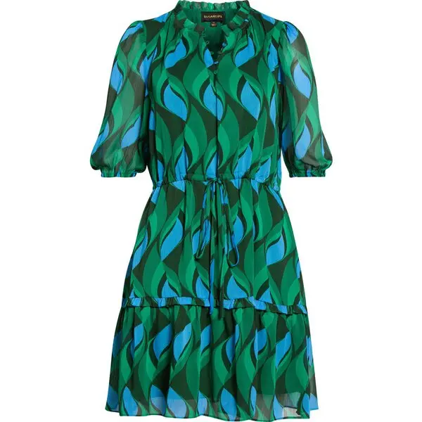 SUGARLIPS Mare Abstract Print Tiered Minidress - Emerald Blue