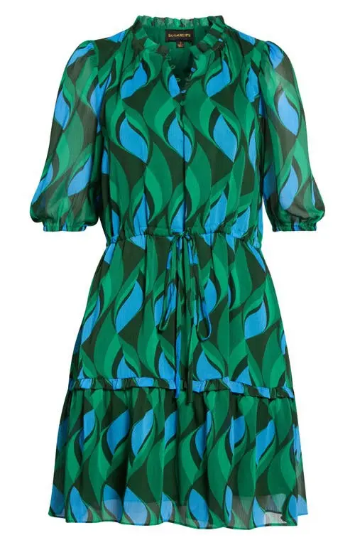 SUGARLIPS Abstract Print Tiered Mini Dress