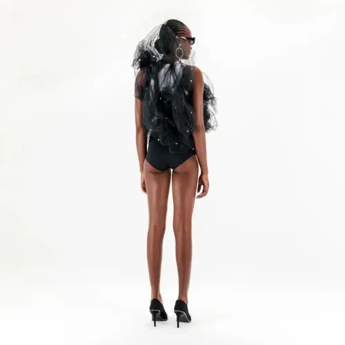 UCHÈ Uche Dream Tank Top With Draped Tulle And Embellishments