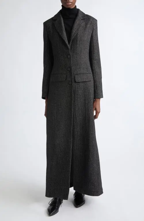 MERUERT TOLEGEN Herringbone Linen & Wool Blend Tailored Overcoat - Wool Herringbone