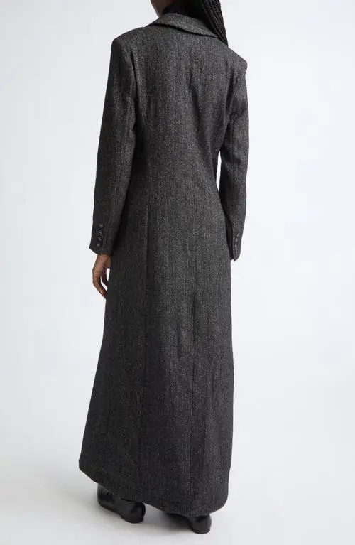 MERUERT TOLEGEN Herringbone Linen & Wool Blend Tailored Overcoat